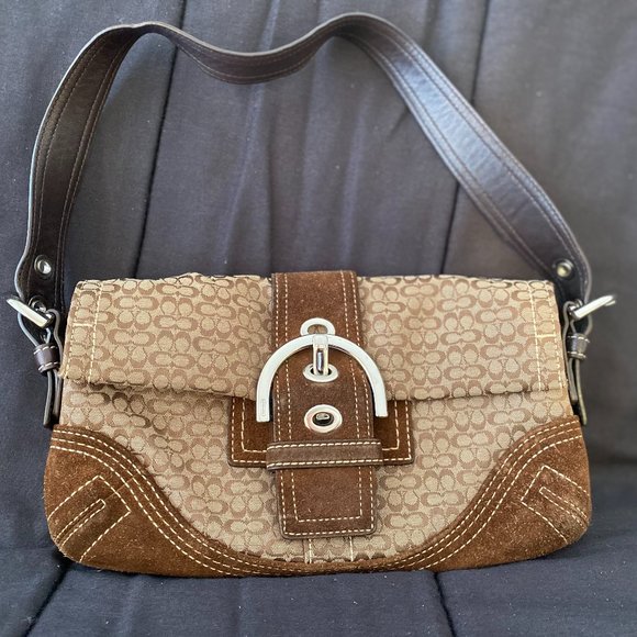 Coach | Bags | Coach Soho Mini Signature Hobo Baguette Khaki Brown ...